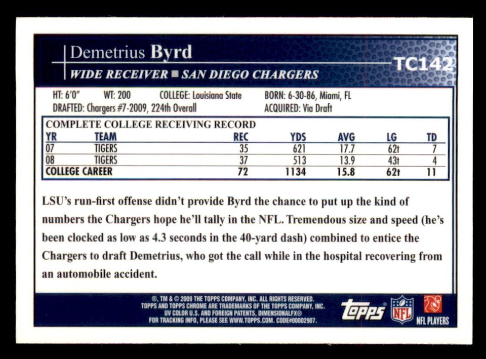 2009 Topps Chrome #TC142 Demetrius Byrd RC | eBay