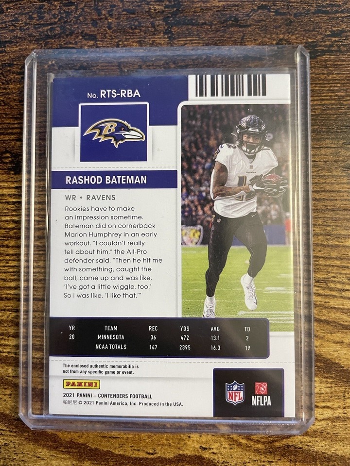 2021 Panini Contenders Rashod Bateman Rookie Ticket Patch Green, RTS ...