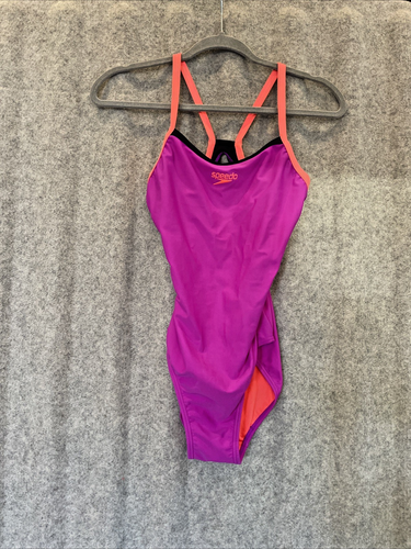 Speedo Girl's Swimsuit One Piece Cross Back Multi Straps Purple GB 14 ...