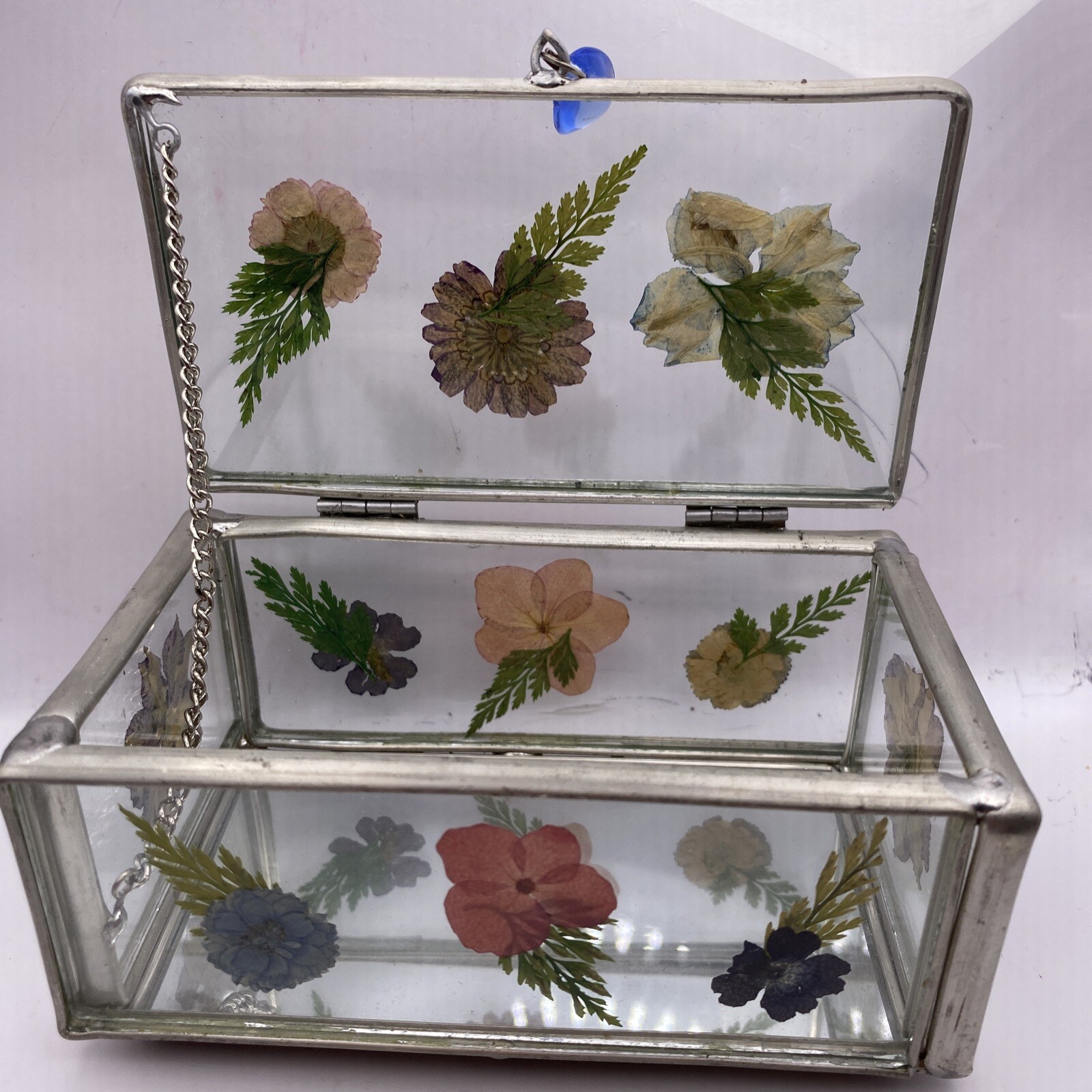 Mirrored Bottom Pressed Flower Trinket Box 4.5x2x2.75" Melannco BB6 | eBay