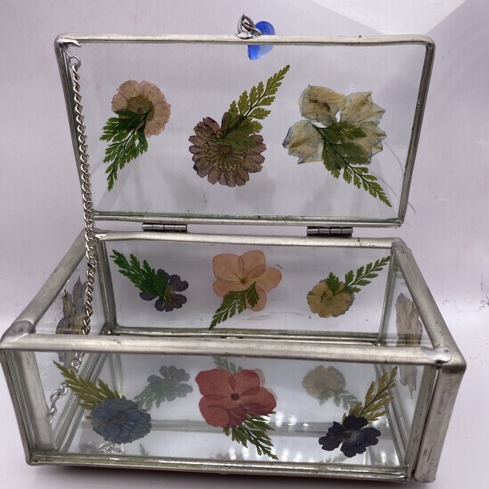 Mirrored Bottom Pressed Flower Trinket Box 4.5x2x2.75" Melannco BB6 | eBay