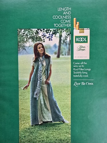 1971 Kool Filter longs cigarettes lady be cool Maxi Outfit vintage ad ...
