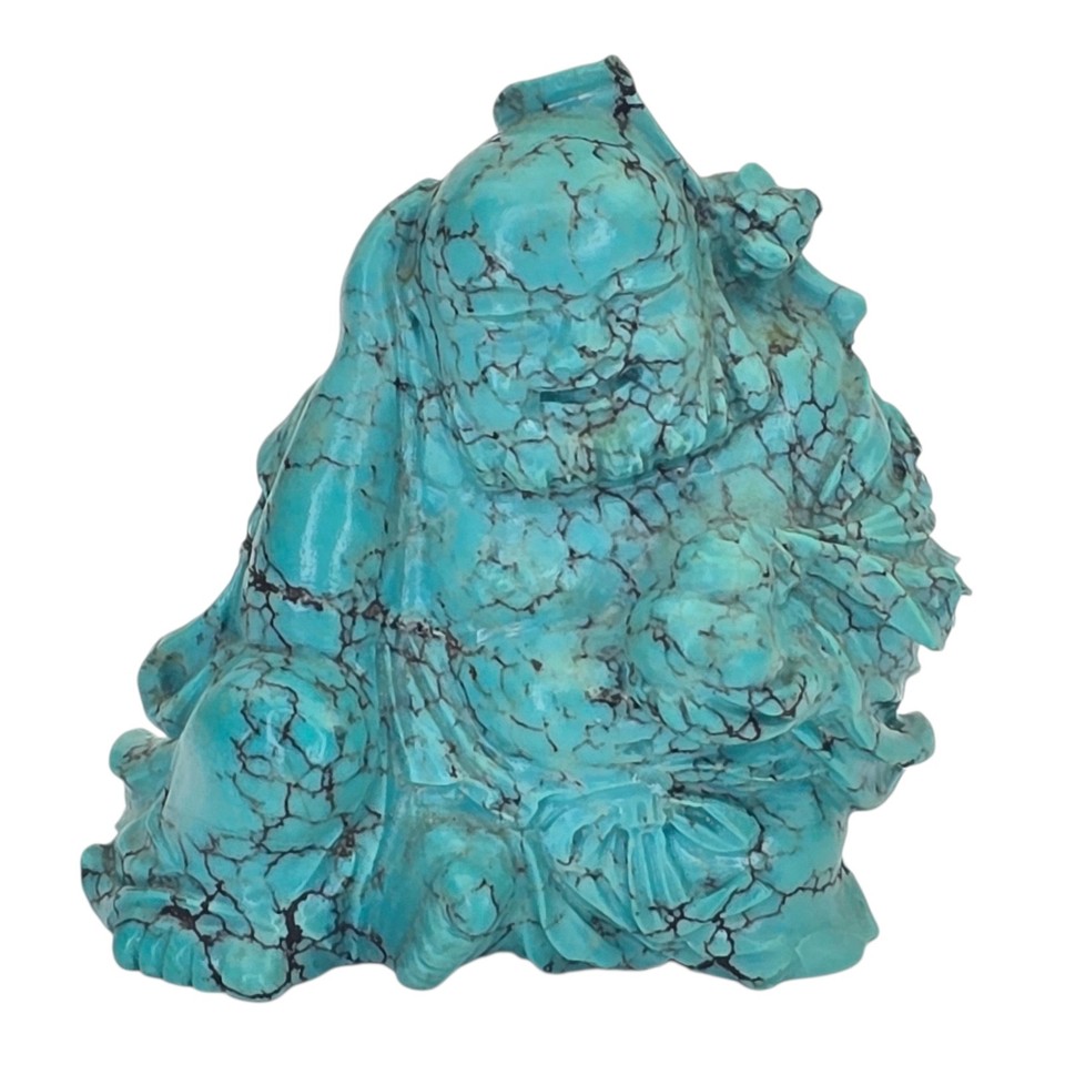Vintage Antique Hand Carved Turquoise Smiling Buddha Statue Carving ...