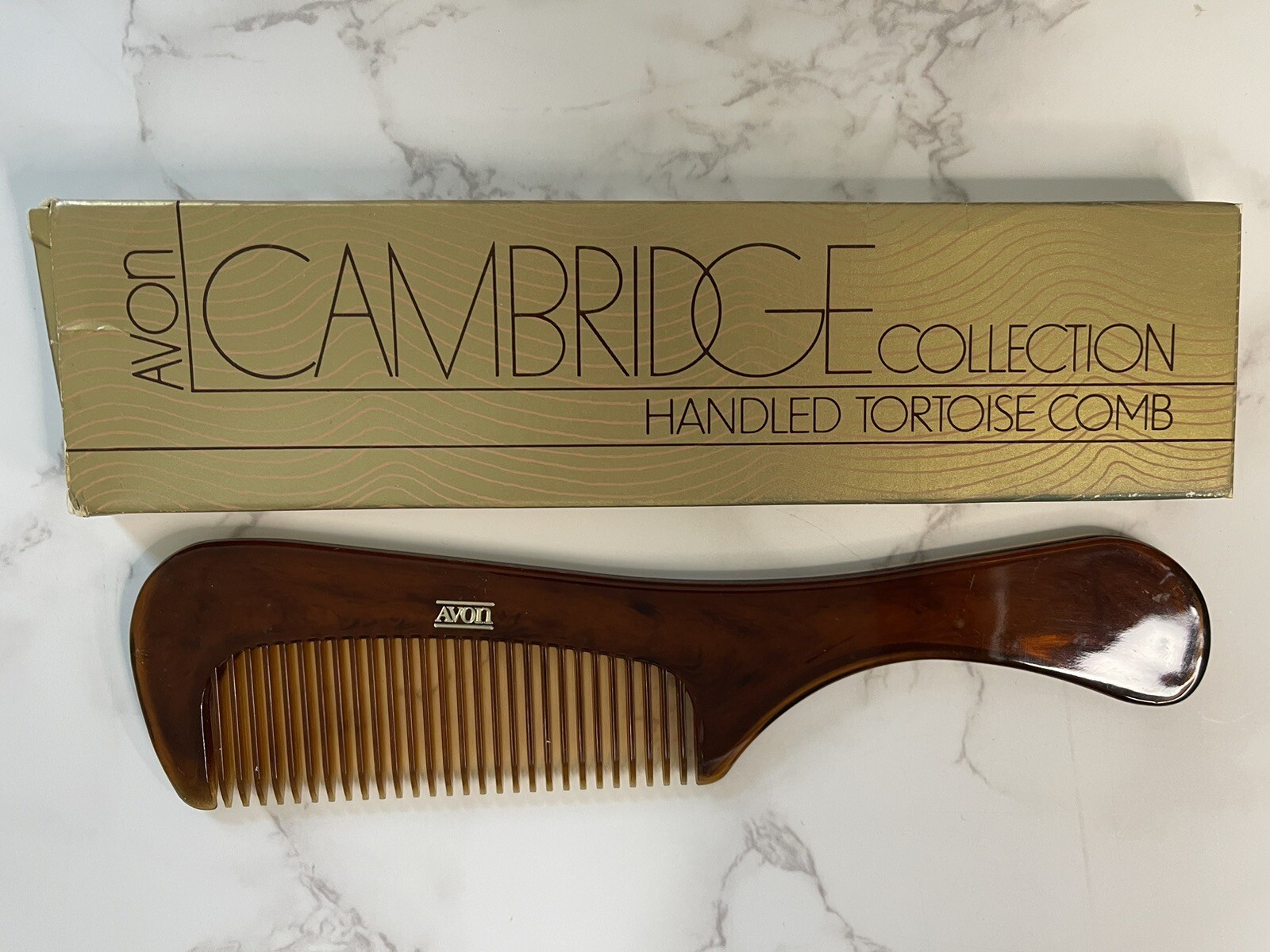 VTG 1981 Avon Cambridge Collection Handled Tortoise Comb NIB New in Box ...