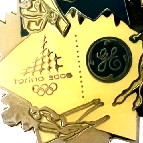 Pins Winter Olympics Torino 2006 GE Silver Yellow Blue Skiing ...