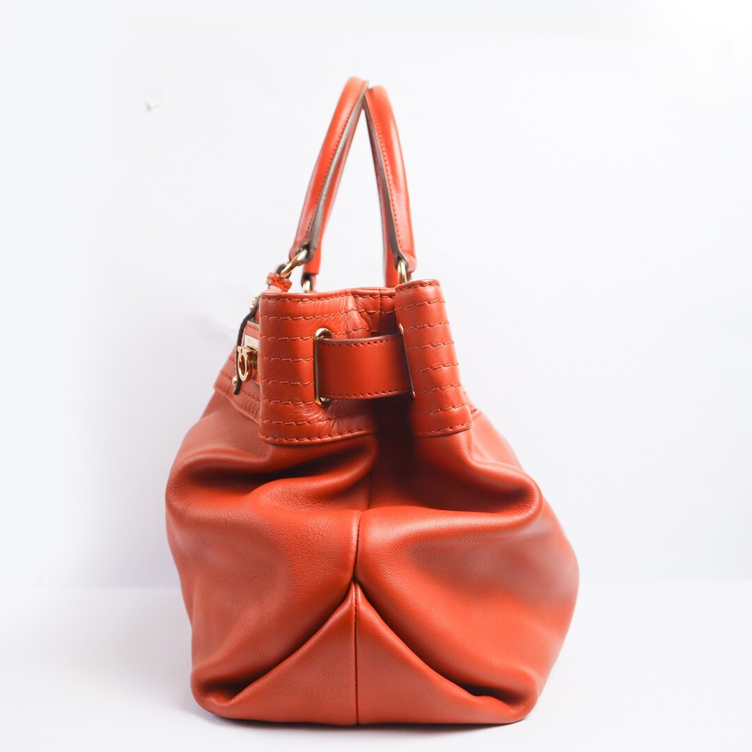 Salvatore Ferragamo Terracotta Women Leather Buckled Tote Handbag Made ...