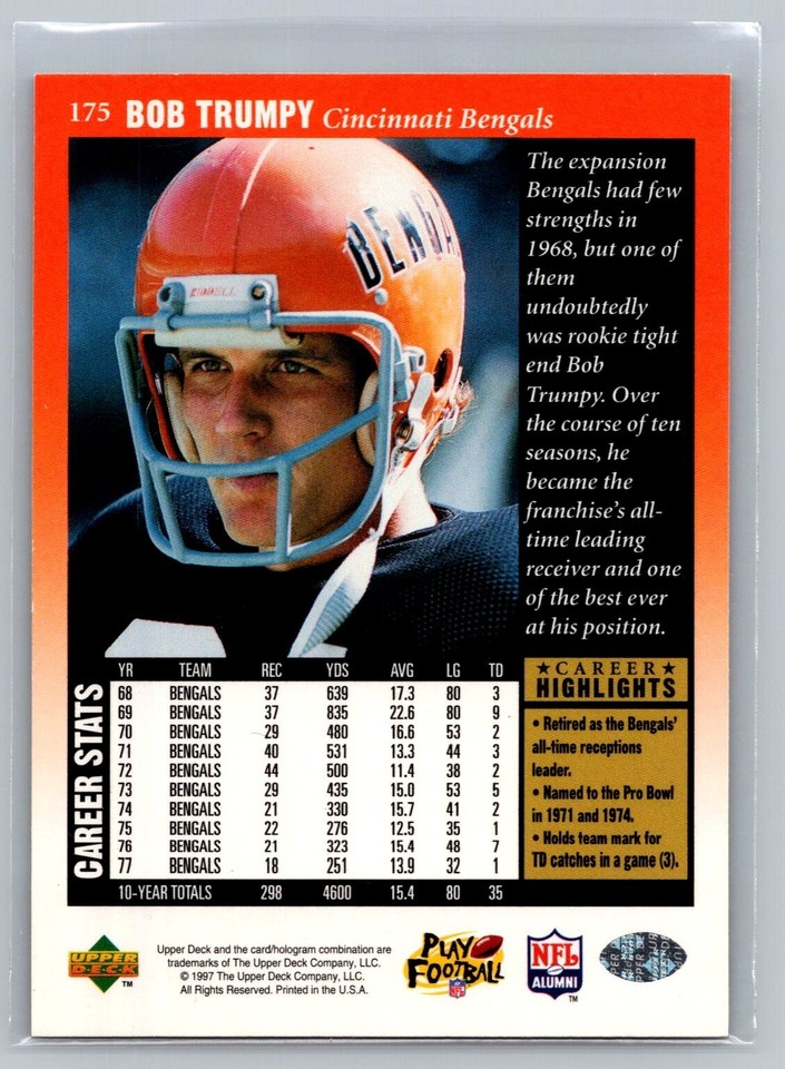 1997 UPPER DECK CARD # 175 Bob Trumpy - Cincinnati Bengals | eBay