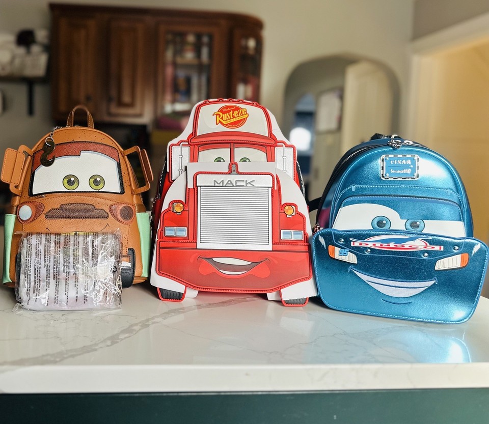 Loungefly Pixar Cars Backpack Bundle Mater, Mack , Dinoco Blue McQueen ...