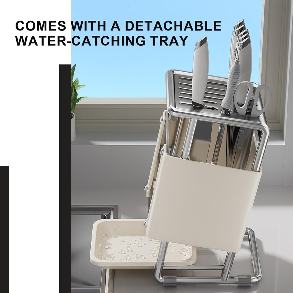Knife Block with Drain Tray, Knife Holder without Knives, Kitchen ...