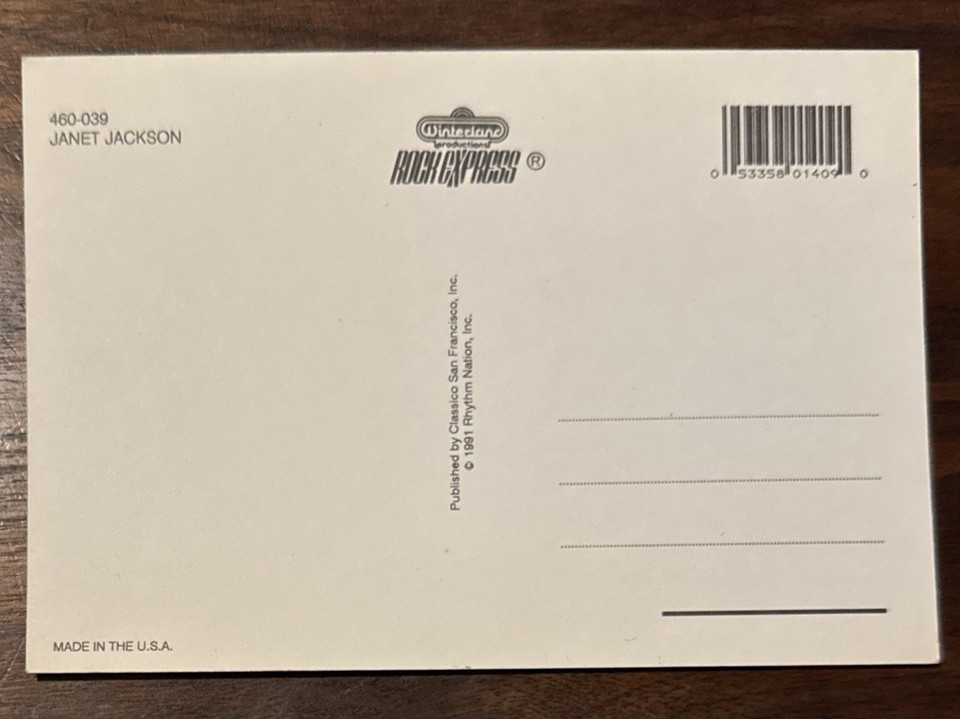 Janet Jackson Postcard 1991 NEW LICENSED AUTHENTIC Winterland Rock ...