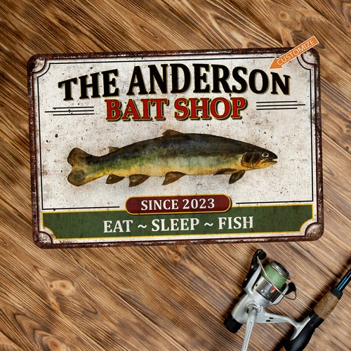 Custom Name Bait Shop Sign Fishing Man Cave Lake House Decor Bass ...