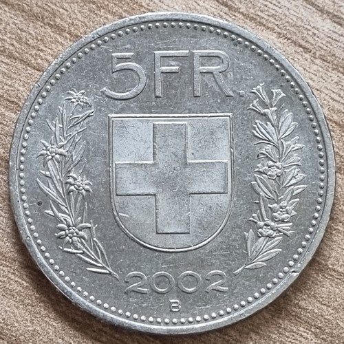 5 FR. Schweiz 2002B, Unikat, vorzüglich, Umlaufmünze, Privatverkauf ...
