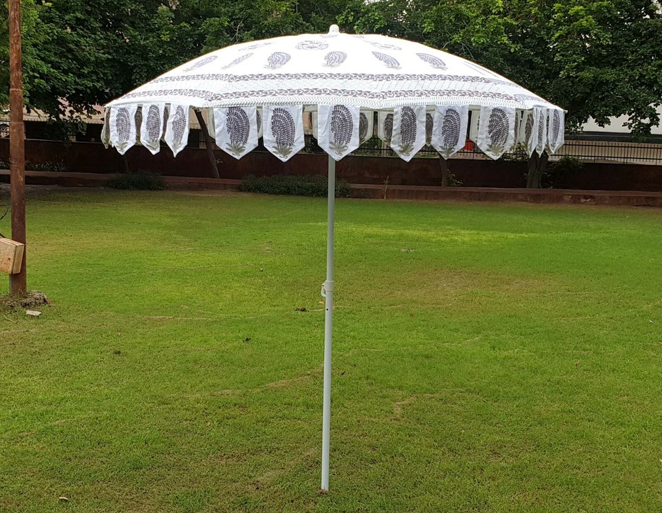 Indian Paisley Cotton Hand Block Umbrella Patio Parasols Garden Border ...