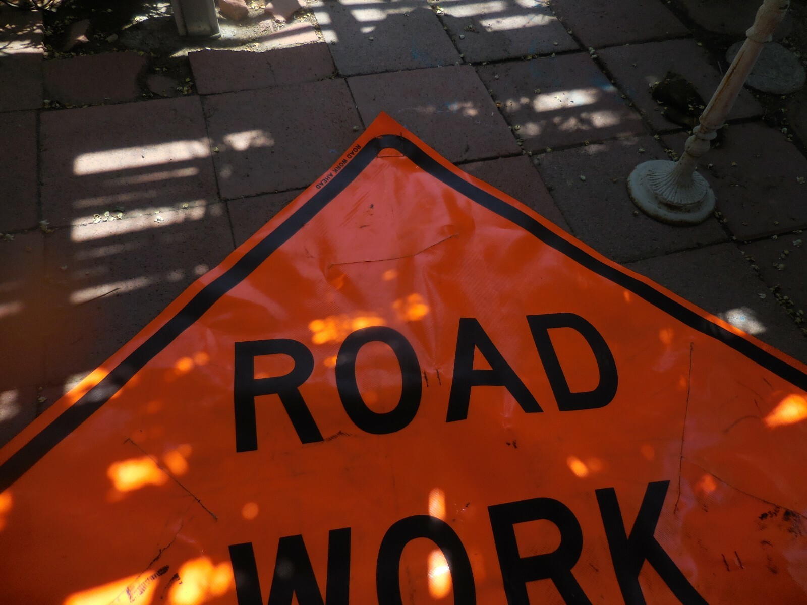 Vintage Authentic Large Vinyl Street Sign, ROAD WORK AHEAD measures 68 ...
