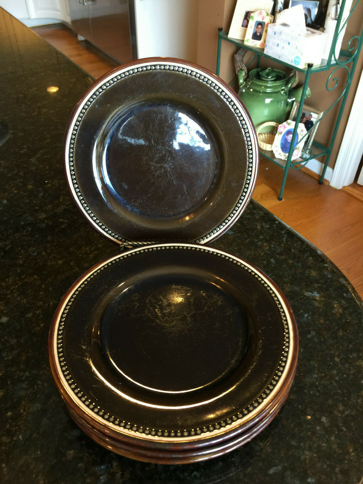 Pottery Barn Beaded "Bronze" 8 3/4" Salad Plates, Brown, Set of 3 + 1 ...