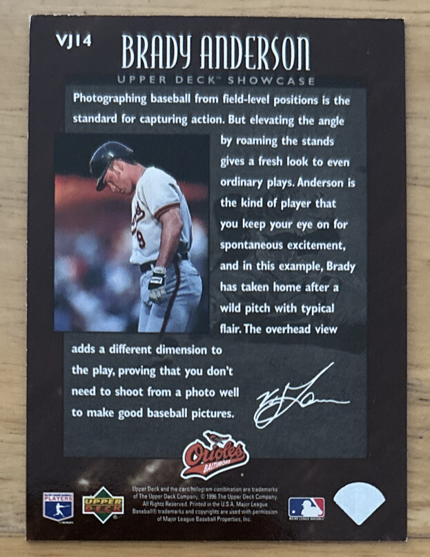1996 Upper Deck V.J. Lovero Showcase Brady Anderson Card #VJ14 Orioles ...