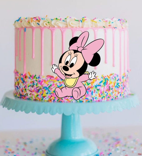 1 x BABY MINNIE MOUSE Edible Cake Topper Wafer Paper 1st Birthday Party ...