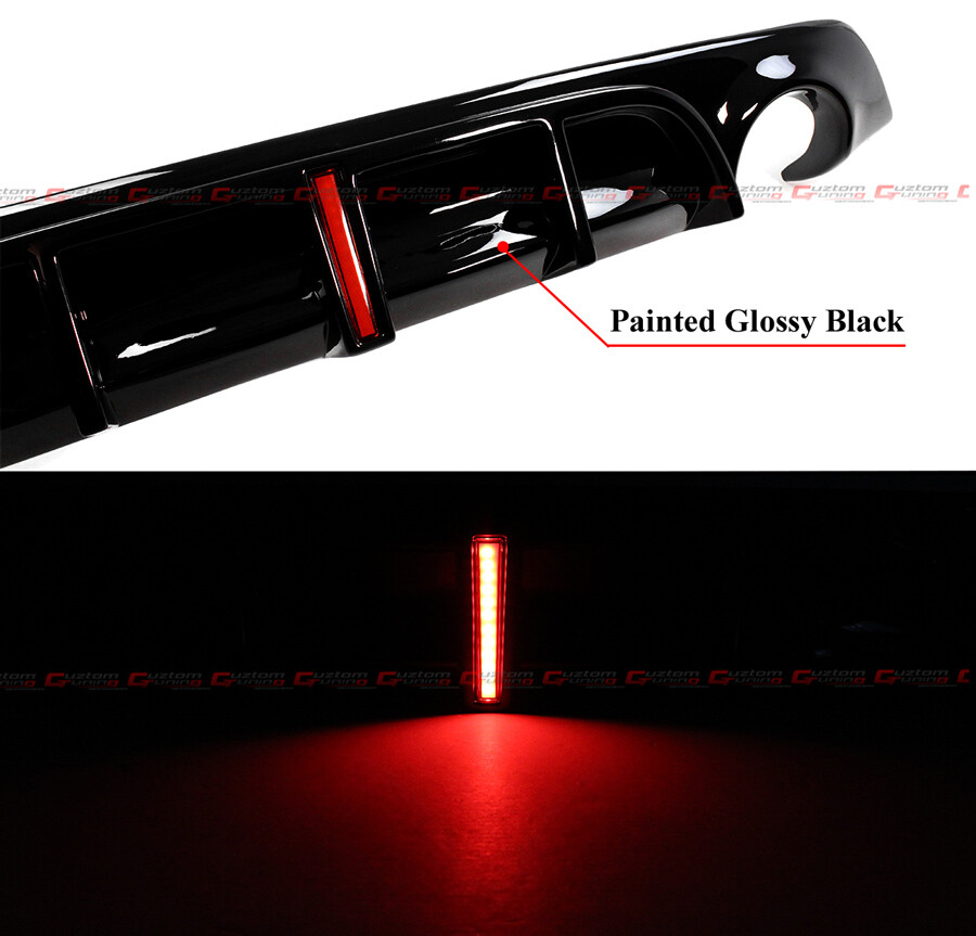FOR 2017-2022 INFINITI Q60 GLOSS BLACK REAR BUMPER DIFFUSER W/ LED ...
