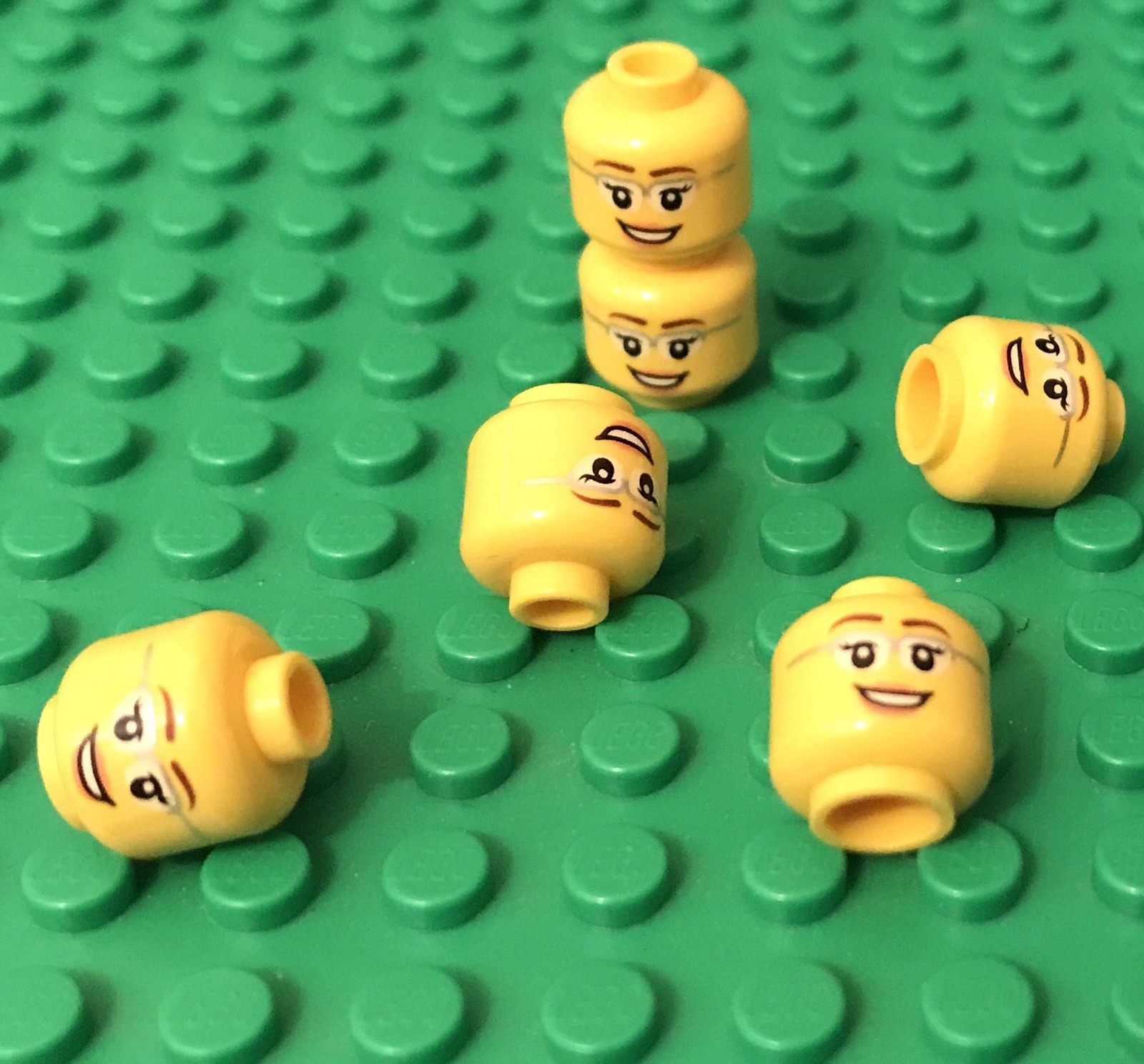 Lego 6 Female Mini Figures Head,Silver Frames Glasses,open Mouth Smile ...