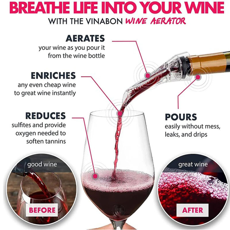 Wine Aerating Pourer Oxygenates Red Wine Aerator Stopper Taste Enhancer ...