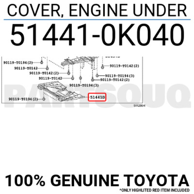 514410K040 Genuine Toyota COVER, ENGINE UNDER 51441-0K040 | eBay