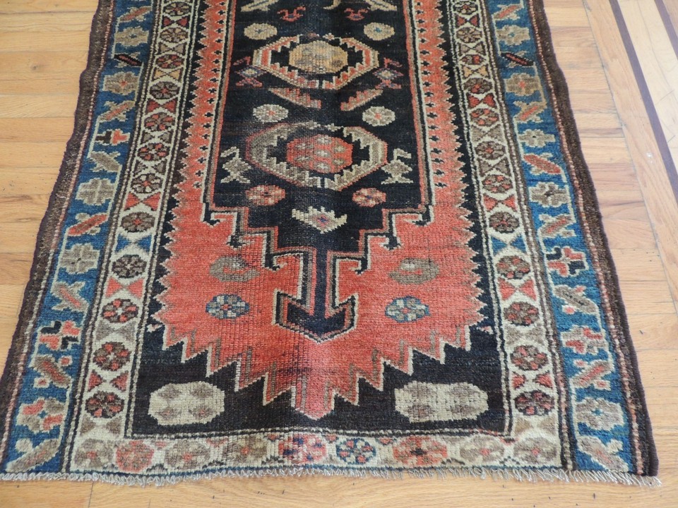 Antique 3x5 Geometric Tribal Kazak style Oriental Area Rug Rust Blue ...