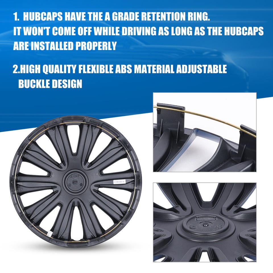 4Pcs/Set 15''Universal Wheel Rim Cover Hubcaps Black & Blue Caps Trim ...