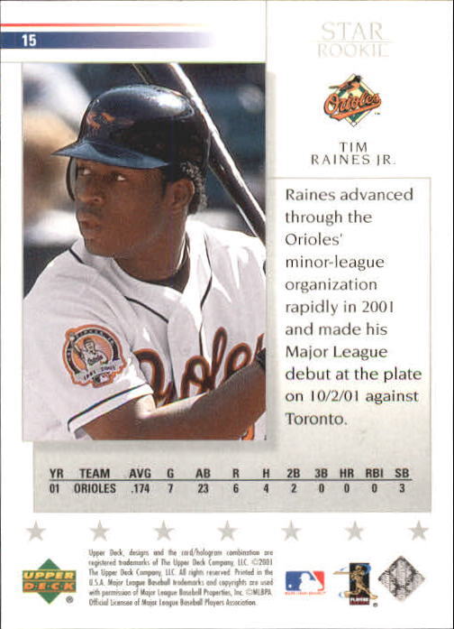 2002 Upper Deck Baltimore Orioles Baseball Card #15 Tim Raines Jr. SR ...