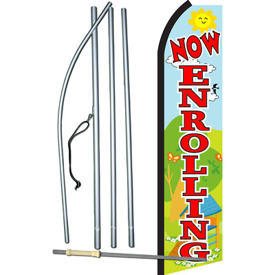 Now Enrolling Flag with Flag Pole and Spike | eBay