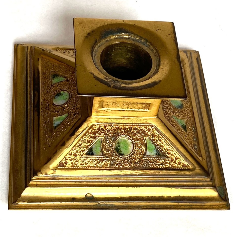 Pair Louis C. Tiffany Furnaces Favrile Bronze Dore Enamel Rope ...