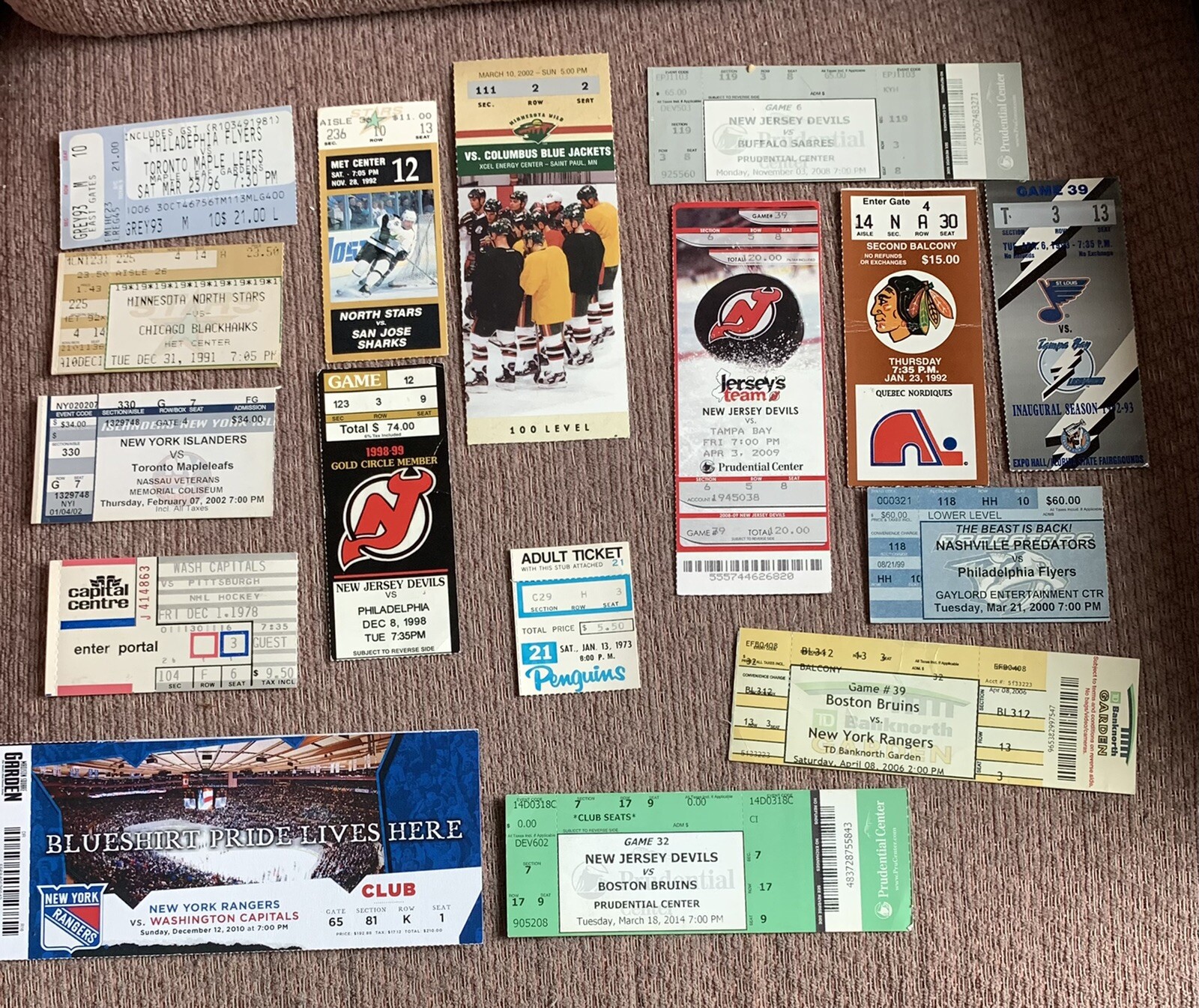 Lot Of 16 - 1973-2014 NHL Ticket Stubs Bruins Capitals Sabres Penguins ...