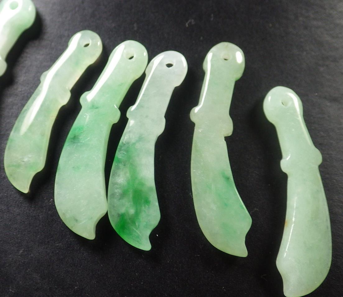 One piece Icy White Green 100% Natural A Jade jadeite Pendant Sword 刀 ...