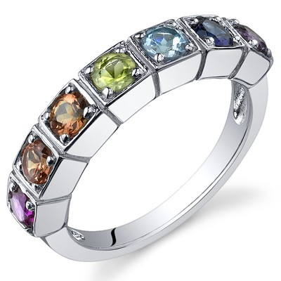 7 Stone Rainbow 1.75 ct Multi Gemstone Band Ring Sterling Silver | eBay