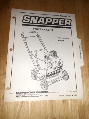 NOS Snapper Factory Parts Manual PR3001 Power Rake 2 II | eBay