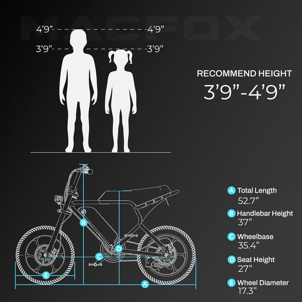 Macfox M19 250W Electric Bike 16" Fat Tire for Teenager Max Speed 16 ...