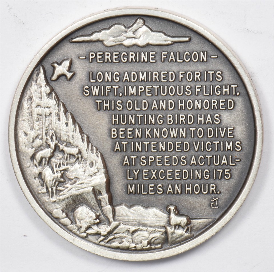 Silver Art Round Peregrine Falcon Sterling Silver Medal 1.004oz U0751 ...