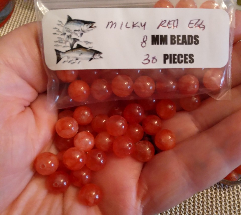 Fishing Premium Trout/Salmon/Steelhead Beads 8mm milky red egg 30ct roe ...