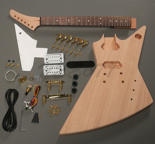 Unfinished Explorer Electric Guitar Kits HH Pickups Gold Hardware Fast ...