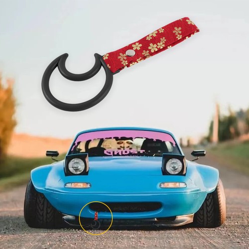 JDM Moon Shape TSURIKAWA Black Ring Train Bus Handle Nylon Strap Red ...