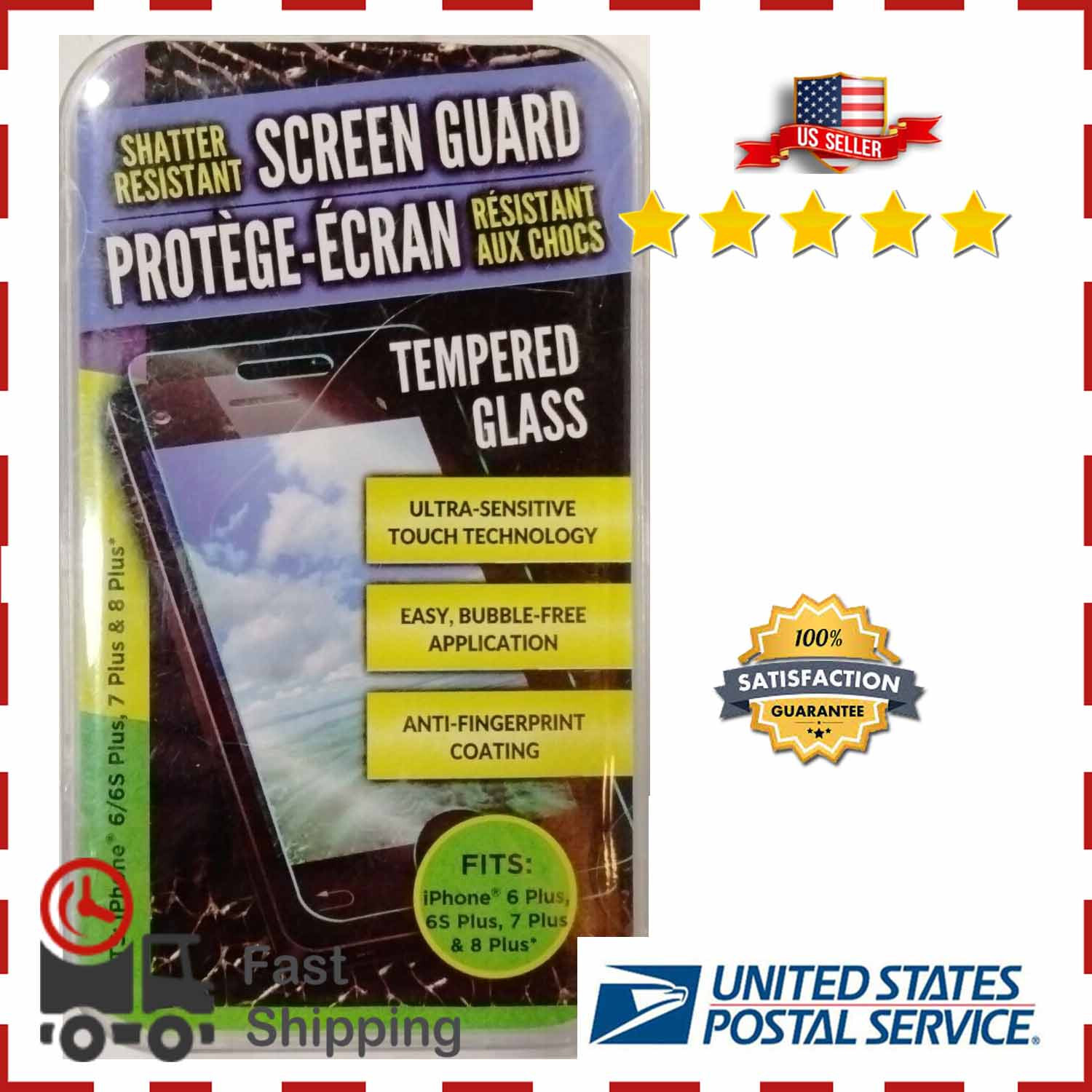 Shatter Resistant Screen Guard Temper Glass Fits iPhone 6Plus,6S Plus ...