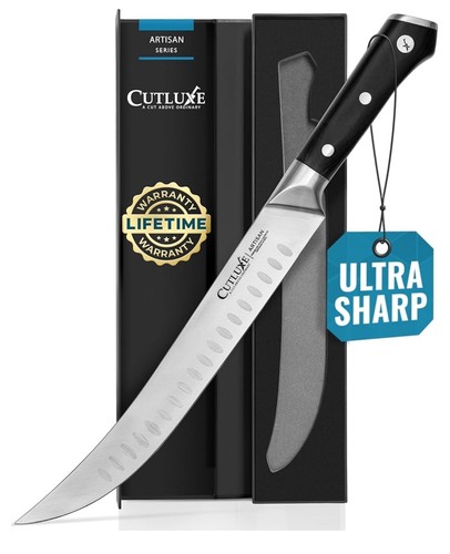 Cutluxe Butcher Knife – 10″ Cimeter Breaking Knife, Razor Sharp Forged ...