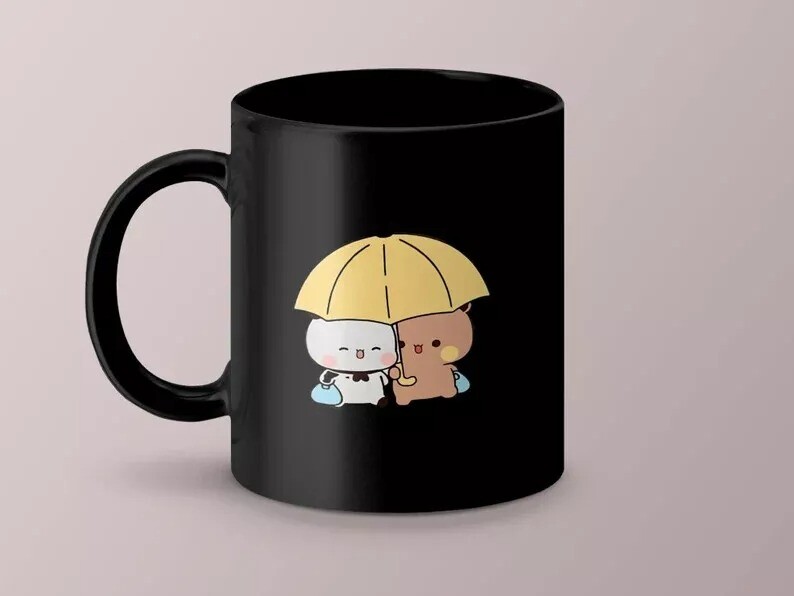 Cute Cartoon Dudu and Bubu Under Umbrella Mug, Sweet Friendship Coffee ...