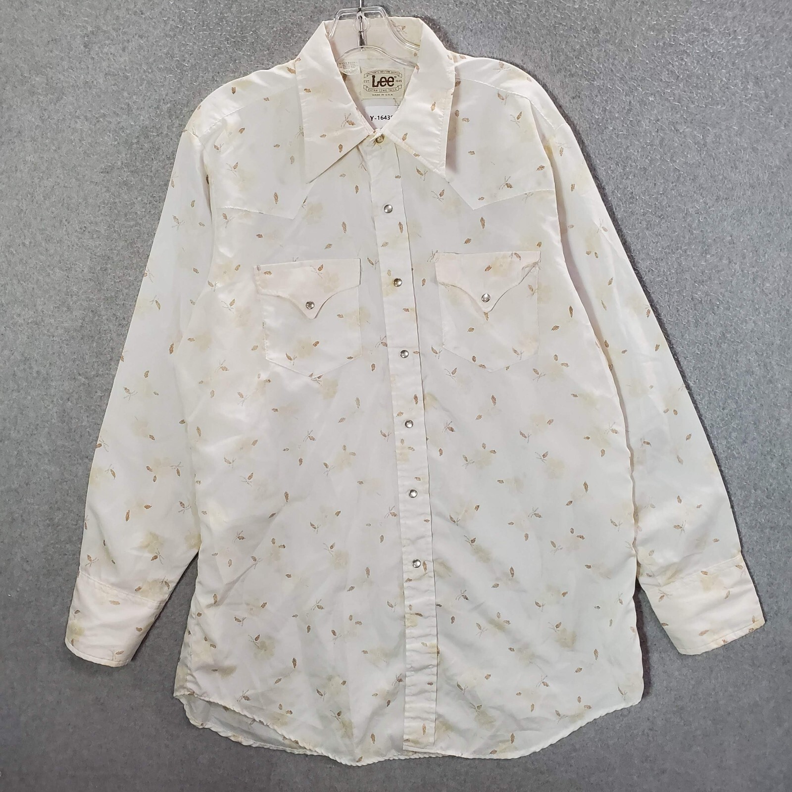 VINTAGE Lee Men Button Up Shirt XL Cream 70s Western … - Gem