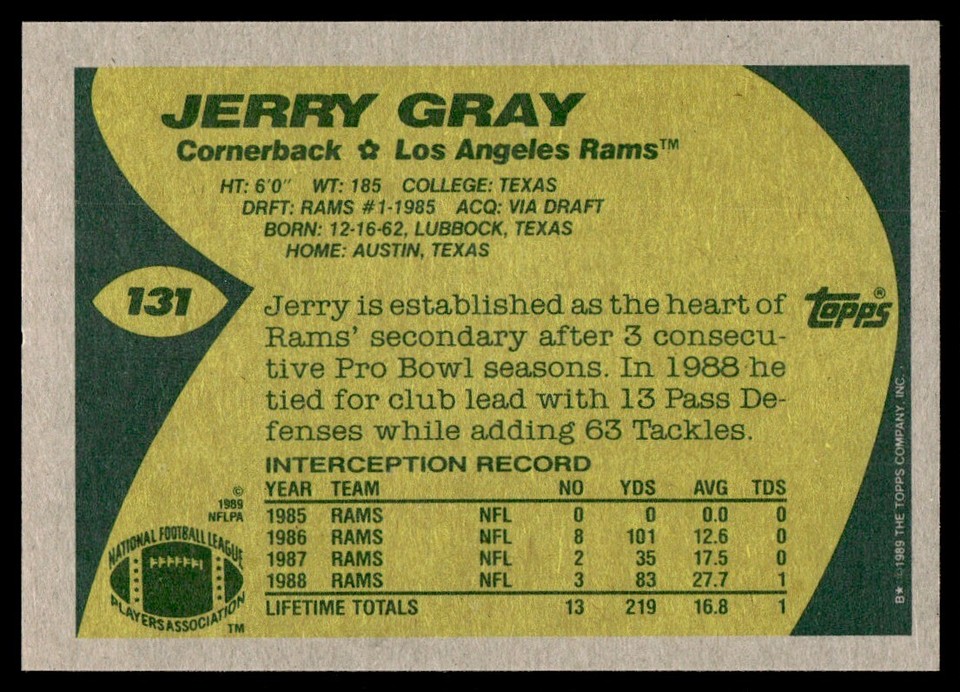 1989 Topps Jerry Gray Los Angeles Rams #131 | eBay