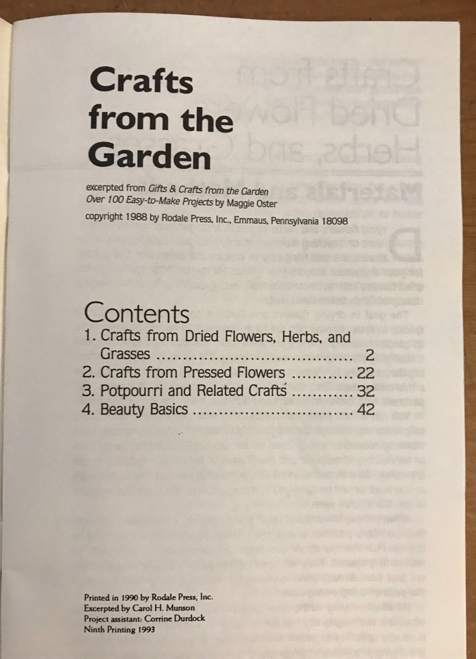 Crafts from the Garden / The Rodale Press / Ninth Printing / 1993 | eBay