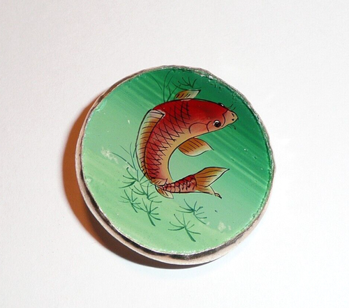 Orange Koi Fish Pond Primitive Reverse Paint Glass & Metal Shank Button ...