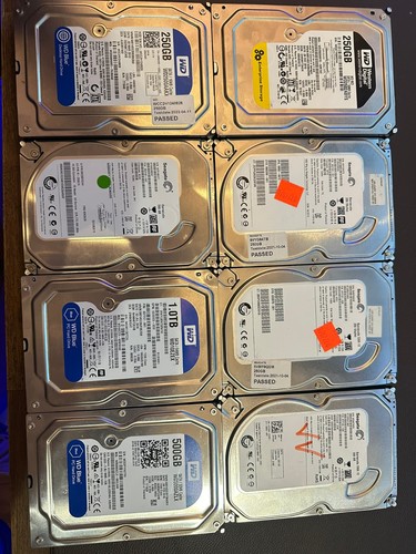 Lot of 8× 3.5" SATA 7200-RPM HDDs (1TB/500GB/320GB/250GB ...