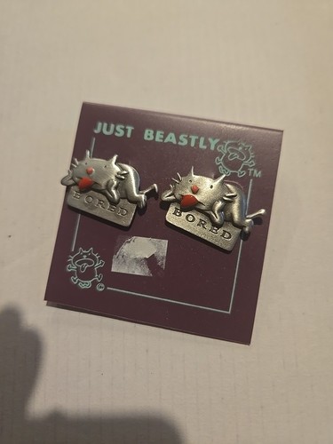 "JJ" Jonette JUST BEASTLY Pewter 'Cats Bored Post Earrings USA MADE | eBay