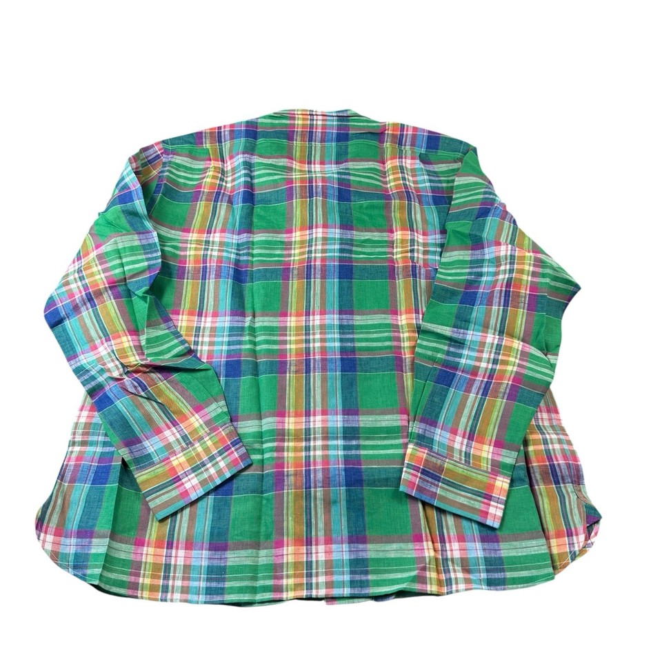 Ralph Lauren Purple Label Madras Linen L/S Loop Collar Button Front ...