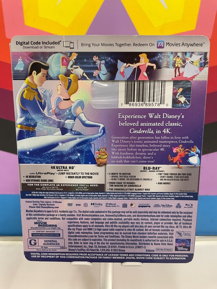 Cinderella Disney 4K Ultra HD + Blu-ray + DVD + Digital Code NEW WITH ...